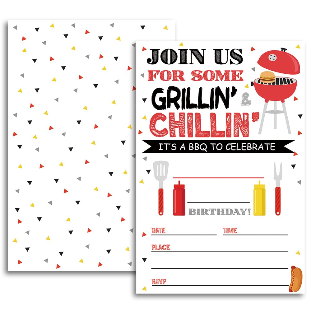 FujLoy BBQ Birthday Party Invitation, Barbecue Party Invitation, BBQ Invitation, BBQ Birthday Invitation.（059）