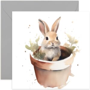 old english co. watercolour bunny rabbit greeting card for birthday - cute birthday card for mum, nan, her - wildlife art card for thinking of you, thank you, just because | blank inside envelope