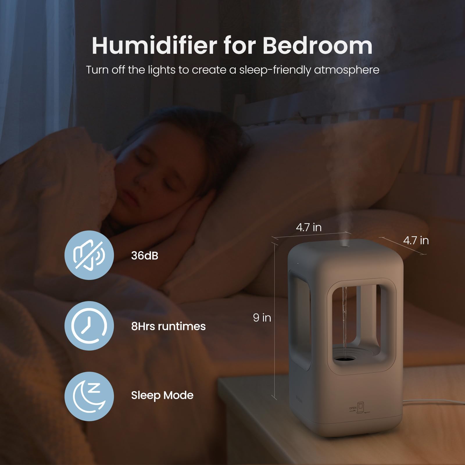 Humidifiers for Bedroom, Small Cool Mist Ultrasonic Air Humidifier Quiet for Indoor Plant Baby Nursery Adults Kids Large Room Home Office Desk, Mini Cute Anti Gravity Water Drop, Easy to Clean