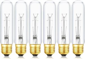 25 watt t10 clear tubular incandescent light bulb, vintage style showcase bulb,showcase lamp, 2700k soft white, e26 medium base, 280 lumens,t10 tubular bulb (6)