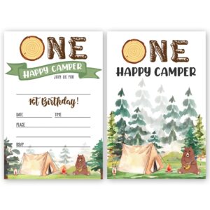 FujLoy Happy Camper Invitation, One Happy Camper Birthday Invitation, Camper Party Invitations cards.（069）