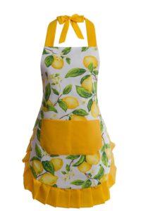 alex virtue vintage floral apron for women with functional pockets adjustable neck strap for cooking baking mother's gift (lemon)