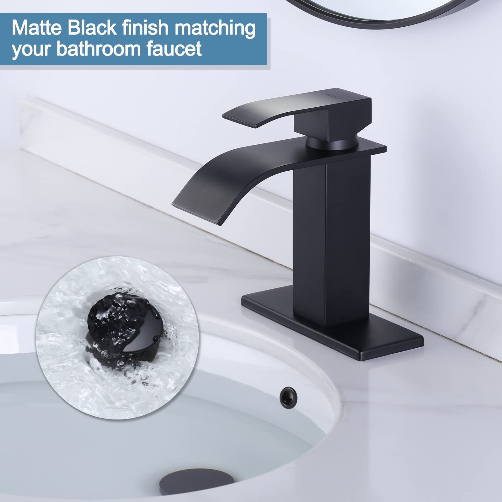 ARCORA Bathroom Sink Drain with Overflow 2 Pack, Matte Black Pop Up Drain Stopper Vanity Vessel Sink Clicker Drain Stopper