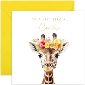 old english co. giraffe very special cousin card - giraffe floral cute birthday card for her - cute well done congratulations cards for cousin from family friends | blank inside with envelope…