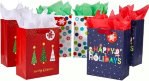 suncolor 6 pack 9" small christmas gift bags with tissue paper