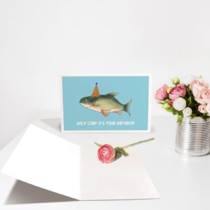 Funny Birthday Card for Men Women, Carp Pun Birthday Card, Fish Birthday Card, Bday Card for Husband Dad Grandpa, Holy Carp It's Your Birthday Card