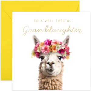 old english co. llama very special granddaughter card - llama floral cute birthday card for her - cute well done congratulations cards for granddaughter from grandparents | blank inside envelope…