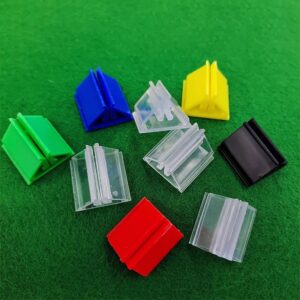 GSHLLO 24 Pcs Plastic Game Card Stands Small Wedding Table Place Cards Holder Paper Board Markers Bases Mini Picture Display Stands for Party Favor Transparent