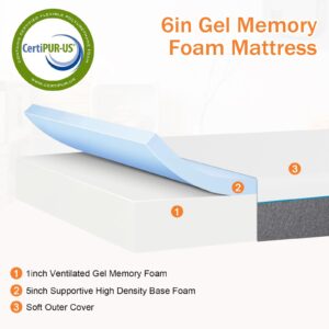 BSTOPHKL Queen Size Mattress, 6 inch Gel Memory Foam Mattress Bed-in-a-Box Medium Firm Mattresses for Cool Sleep & Pressure Relieving—Certipur Certified