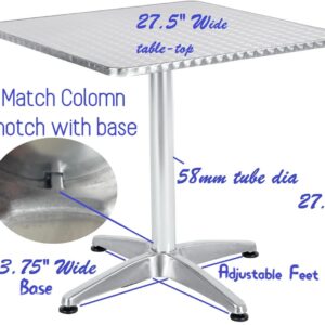 BTEXPERT Indoor Outdoor 27.5" Square Restaurant Table for Patio Stainless Steel Silver Aluminum Furniture with Base Set of 2