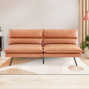 opoiar modern convertible sofa,futon sofa bed,faux leather futon,futon bed,loveseat sofa,futon couch,memory foam sleeper sofa,quick adjustable backrests for compact living spaces,office,studio,brown