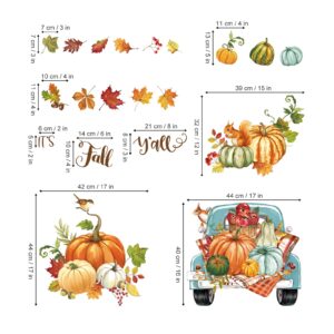 wondever Fall Thanksgiving Pumpkin Wall Stickers Autumn Leaves Truck Peel and Stick Wall Art Decals for Kitchen Dining Room Bedroom