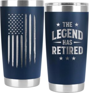 prpinkrain retirement gifts for men 2024 - the legend has retired - american flag tumbler, engraved gifts, retirement gag gifts idea for men, him, husband, coworkers (navy 20 oz)