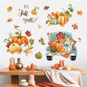 wondever fall thanksgiving pumpkin wall stickers autumn leaves truck peel and stick wall art decals for kitchen dining room bedroom