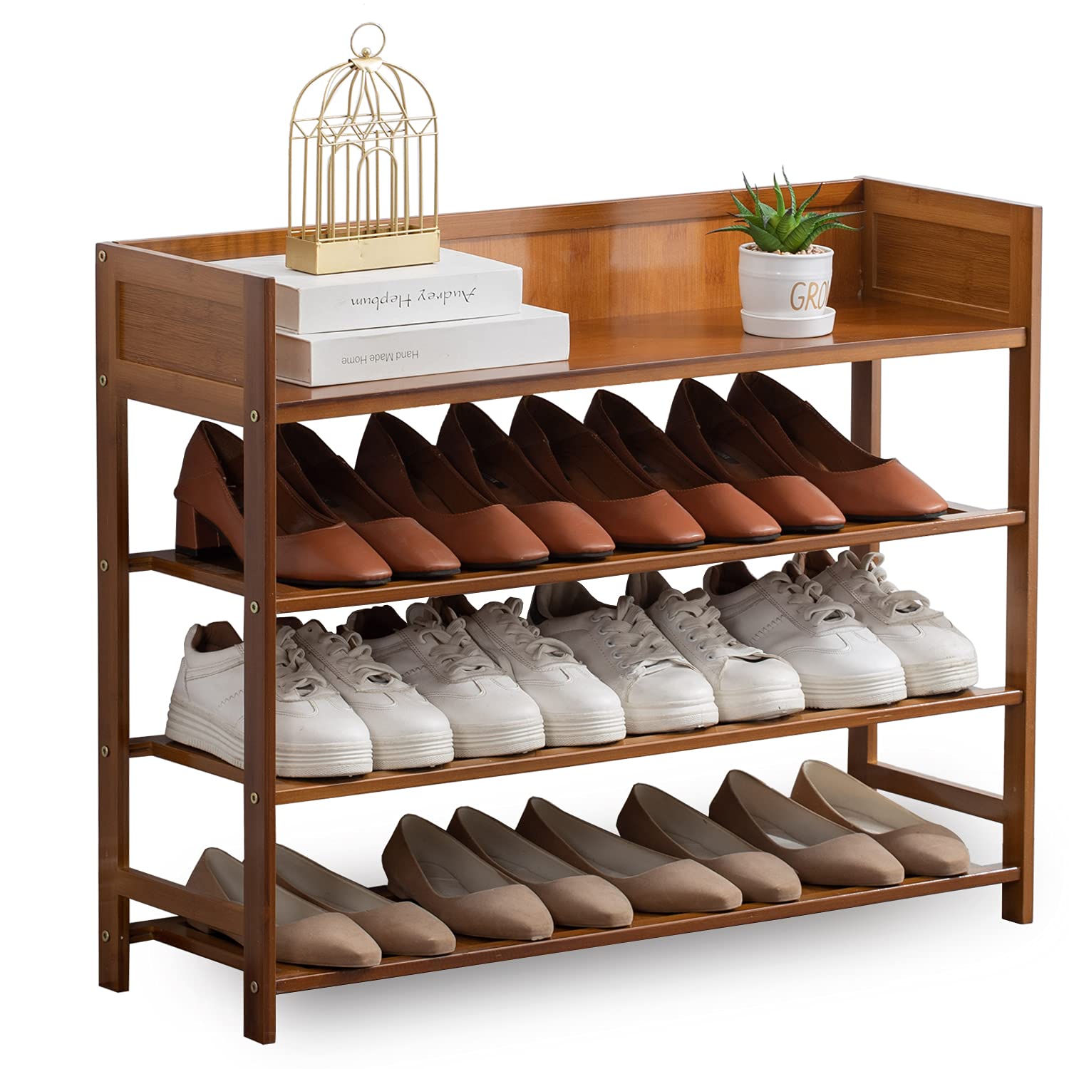 latifolia Bamboo Shoe Rack, 4-Tier Shoe Rack Organizer for Entryway Hallway Closet, Brown(31.50''L)