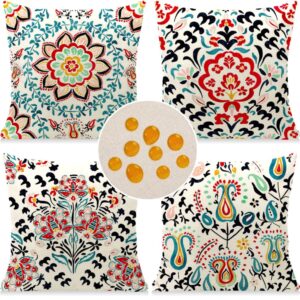 cirzone outdoor pillows, outdoor pillow covers 18x18 set of 4 waterproof decorative throw pillow covers boho decorations for patio, garden, balcony