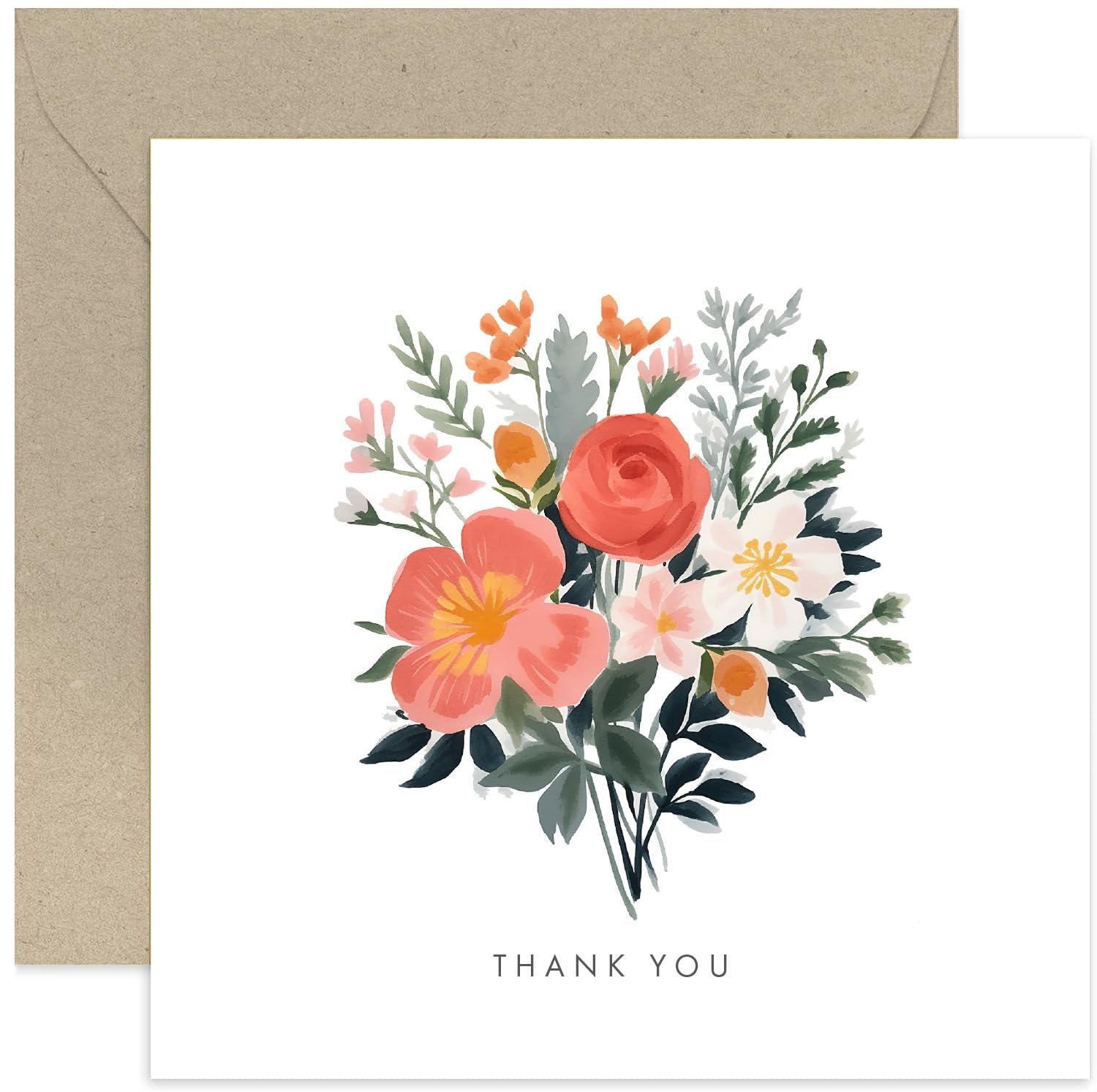 Old English Co. Floral Thank You Card for Friends and Family - Cute Flower Artwork Appreciation Card for Women - Gratitude Card For Mum, Sister, Cousin, Auntie, Friend | Blank Inside with Envelope