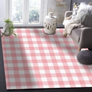 Pink Buffalo Plaid Rug, Fluffy Pink Rug Plush Area Rug, Pink and White Rug, Checkered Rug Living Room Rugs, Area Rugs for Kids Room & Bedroom Decor, Rugs for Living Room, Carpet 3x5ft Rugs for Bedroom