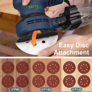 ZEITE Random Orbital Sander Tool, Electric Palm Sander, 3.0 Amp Wood Sanding Machine, Variable Speed 5000-12000 OPM, Cyclonic Dust Box, Vacuum Adapter, 12Pcs 5" Sandpapers for Sanding and Polishing