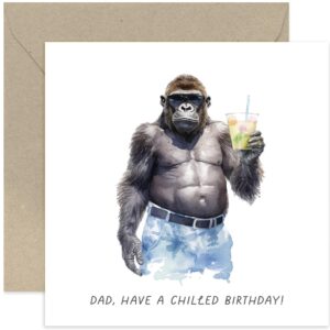 old english co. funny birthday card for dad - gorilla cocktail chilled birthday greeting card for him men - humorous animal birthday card for dad from son or daughter | blank inside with envelope