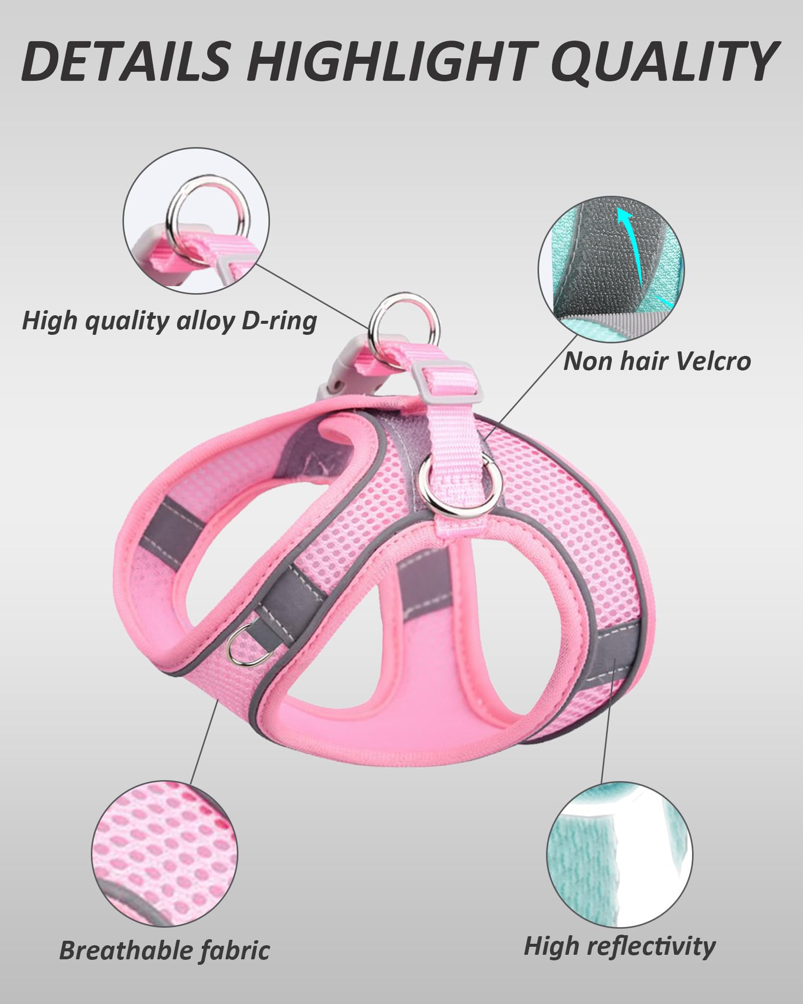 Solmoony Dog Harness for Small Medium Large Dogs No Pull, Puppy Harness and Leash Set, Puppy Harness for Small Dogs, Step in Harness for Small Dogs, Small Dog Harness, mesh Dog Harness. (Pink, XS)