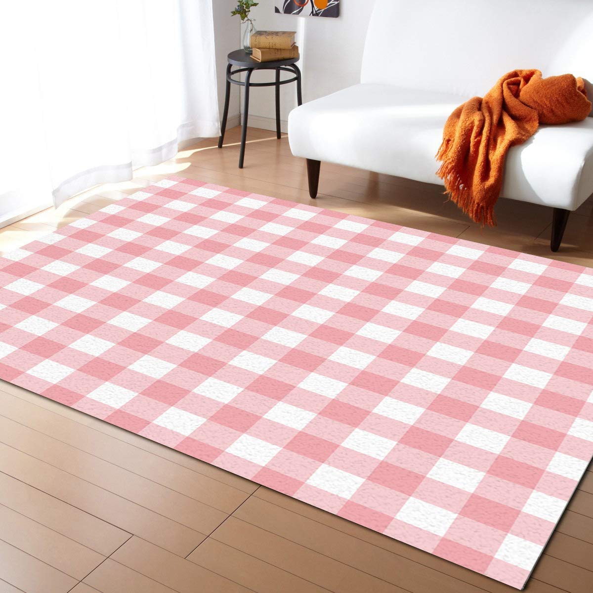 Pink Buffalo Plaid Rug, Fluffy Pink Rug Plush Area Rug, Pink and White Rug, Checkered Rug Living Room Rugs, Area Rugs for Kids Room & Bedroom Decor, Rugs for Living Room, Carpet 3x5ft Rugs for Bedroom