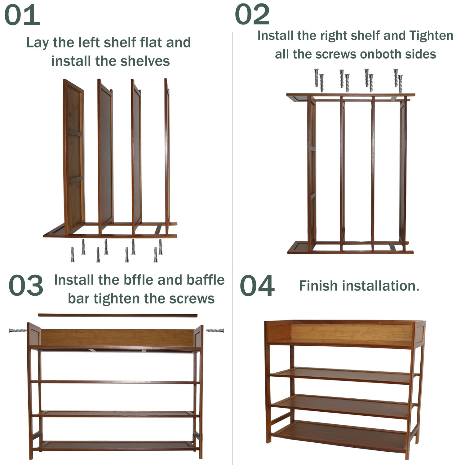 latifolia Bamboo Shoe Rack, 4-Tier Shoe Rack Organizer for Entryway Hallway Closet, Brown(31.50''L)