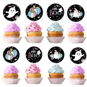 halloween little boo ghost cupcake toppers baby shower decorations for girl, 36pcs pastel macaroon dessert table cupcake toppers decors gender reveal birthday party favor supplies