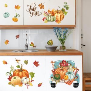 wondever Fall Thanksgiving Pumpkin Wall Stickers Autumn Leaves Truck Peel and Stick Wall Art Decals for Kitchen Dining Room Bedroom