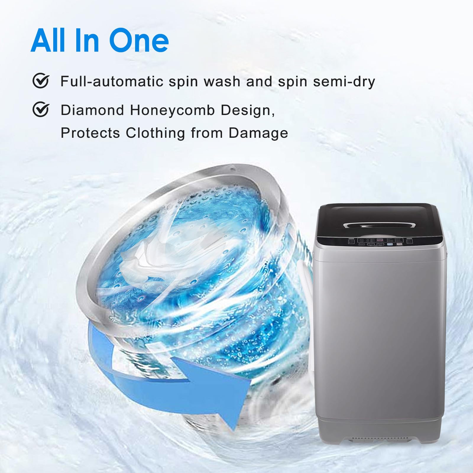 Washing Machine Washer Machine, 17.7lb/1.25cu.ft Washer Dryer Combo All In One (Semi-Dry) Apartment Dorms Laundry Compact Portable Washer Gray, LED Display, 8 Water Levels, 10 Wash Programs