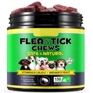 150 pcs chewable flea and tick prevention for dogs,all natural dog flea & tick control chews - oral flea pills for dogs supplement - all breeds and ages