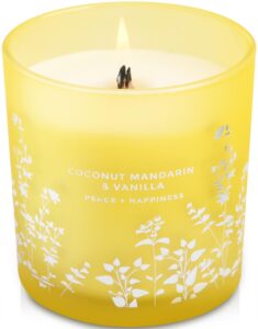 coconut mandarin and vanilla wood wick scented candle | big candle for home decor 10.6 oz scented soy candle, relaxing candles for women and men, aromatherapy candle gift