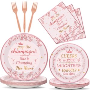 gisgfim 96 pcs rose gold bachelorette party paper plates decorations bridal shower party plates decor engagement plates and napkins sets for girls bride engagement bachelorett wedding party