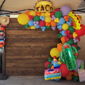 Mexican Fiesta Party Decorations 159pcs Fiesta Balloon Garland Arch Kit-Cactus Llama Sombrero Taco Foil Balloons for Taco Twosday Birthday Decorations Baby Shower Carnival Cinco De Mayo Party Supplies