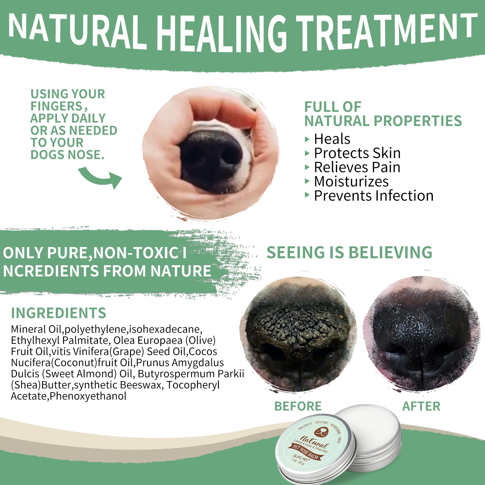 Pet Nose Balm for Dogs & Cats - Natural Healing & Moisturizing Balm for Dry, Cracked Snouts - Plant-Based, Soothing Skin Formula