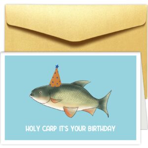 funny birthday card for men women, carp pun birthday card, fish birthday card, bday card for husband dad grandpa, holy carp it's your birthday card