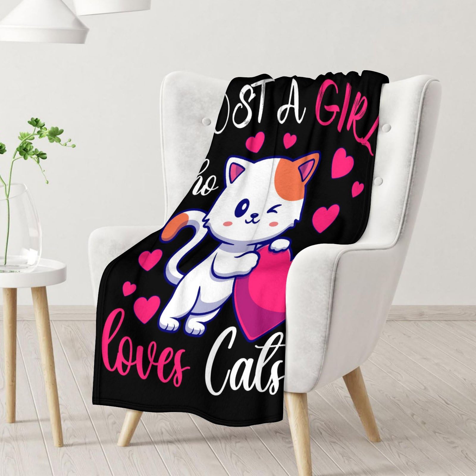 Cat Blanket Gifts for Kids - 40x50 Inches Cute Throw Blanket for Girls - Black Soft Fuzzy Plush Blankets for Couch, Sofa