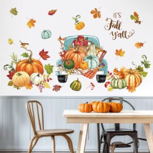 wondever Fall Thanksgiving Pumpkin Wall Stickers Autumn Leaves Truck Peel and Stick Wall Art Decals for Kitchen Dining Room Bedroom