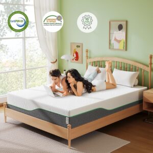 koorlian King Size Mattress, 10 Inch Gel Memory Foam Mattress in a Box with Breathable Knitted Cover, Pressure Relief Supportive King Mattress with Motion Isolation, Green