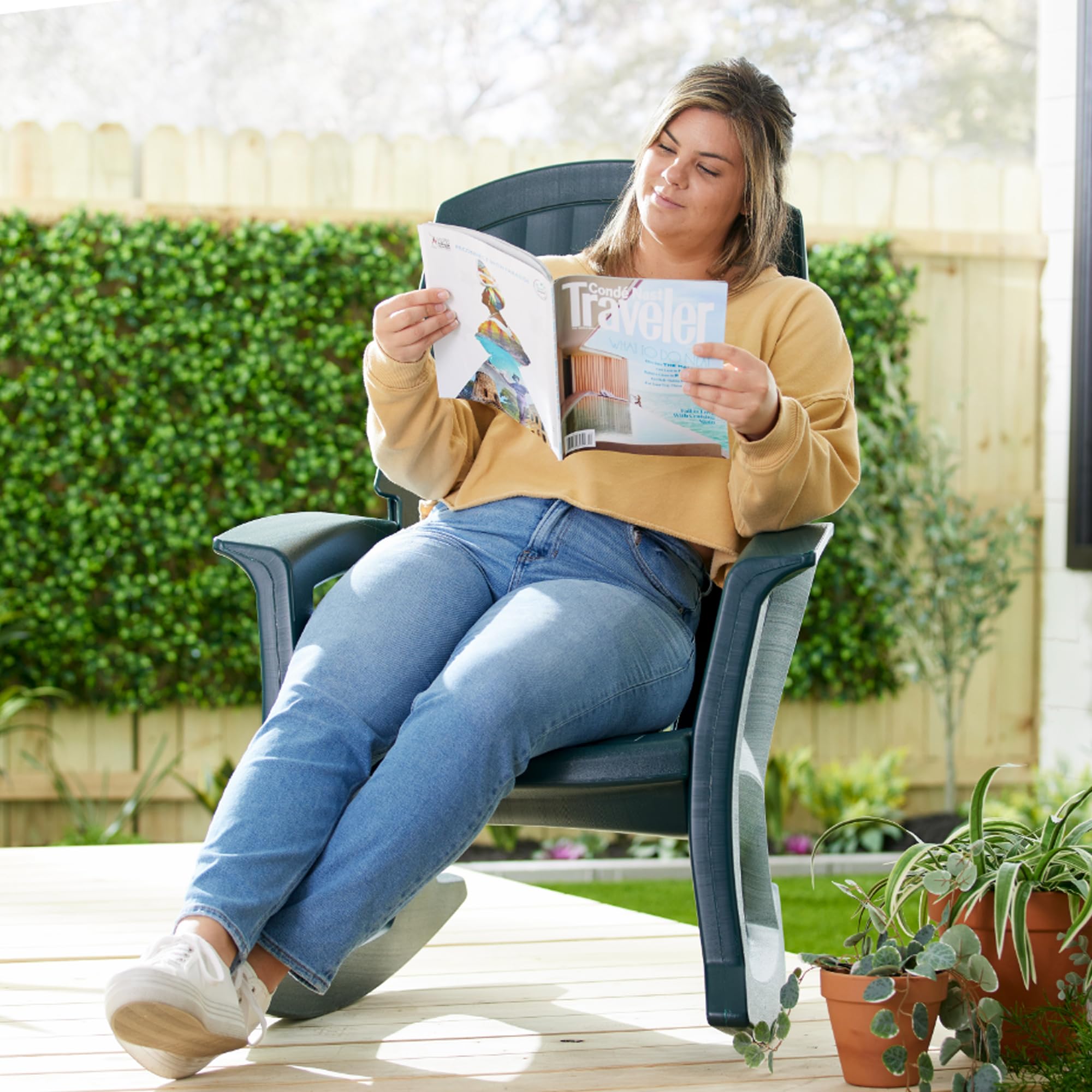 Semco Rockaway Heavy-Duty All-Weather Low Maintenance Easy Assembly Plastic Outdoor Rocking Chair for Deck and Patio, Green (4 Pack)