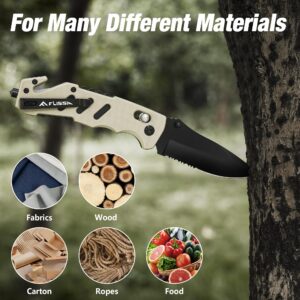 FLISSA Folding Pocket Knife with Clip, Glass Breaker and Seatbelt Cutter, Survival Knife for Emergency Rescue Situations, EDC Knife for Tactical, Hunting, Camping, Outdoor, Unique Gifts for Dad, Father