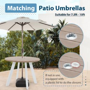 JOIVI 5 Piece Outdoor Dining Set, Aluminum Patio Furniture Dining Table and Stackable Chairs Set for 4 People, 2.05” Umbrella Hole with Wood Grain Tabletop, for Deck, Backyard, Navy Blue Cushions