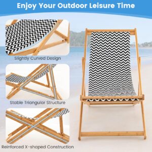 Tangkula Set of 2 Sling Chair Outdoor, Patio Deck Chair with Solid Bamboo Frame & Breathable Canvas Seat, 3 Adjustable Positions, Portable Folding Beach Chair for Porch, Poolside, Balcony, Garden