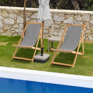 tangkula set of 2 sling chair outdoor, patio deck chair with solid bamboo frame & breathable canvas seat, 3 adjustable positions, portable folding beach chair for porch, poolside, balcony, garden