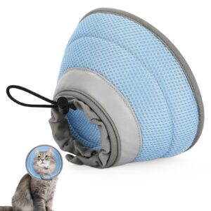 idogchew cat cone collar soft, cat recovery collar stop licking after surgery, kitten elizabethan collar, adjustable, lightweight, comfortable - blue, s