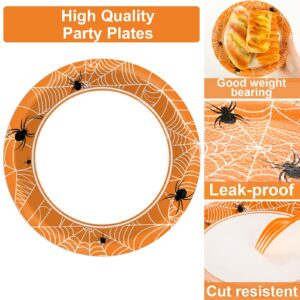 100 Pcs Halloween Spider Web Party Plates and Napkins Party Supplies Spiderweb Party Tableware Set Black and White Halloween Party Decorations Favors for Halloween Theme Party Serves 25