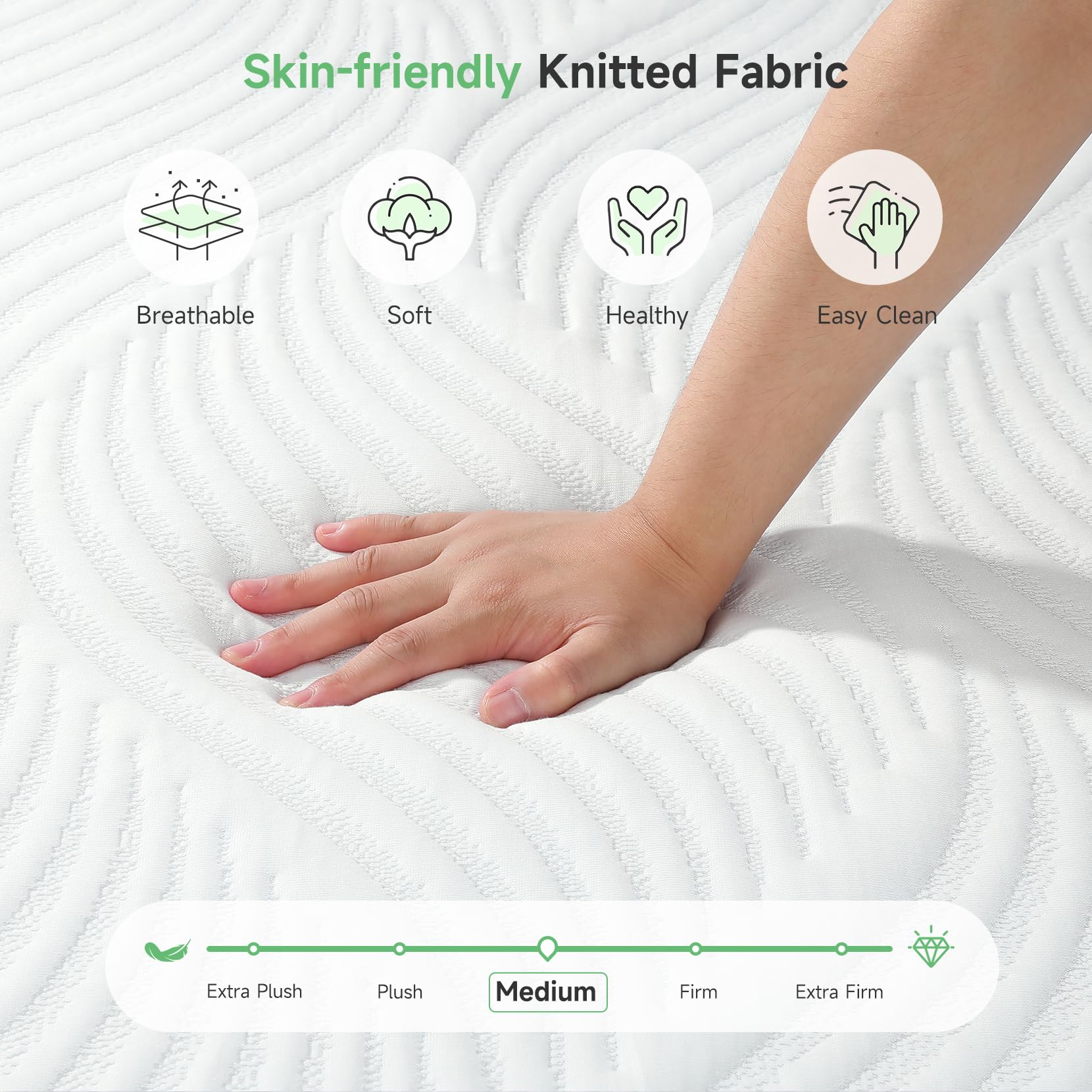 koorlian King Size Mattress, 10 Inch Gel Memory Foam Mattress in a Box with Breathable Knitted Cover, Pressure Relief Supportive King Mattress with Motion Isolation, Green