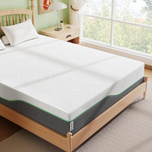 koorlian King Size Mattress, 10 Inch Gel Memory Foam Mattress in a Box with Breathable Knitted Cover, Pressure Relief Supportive King Mattress with Motion Isolation, Green