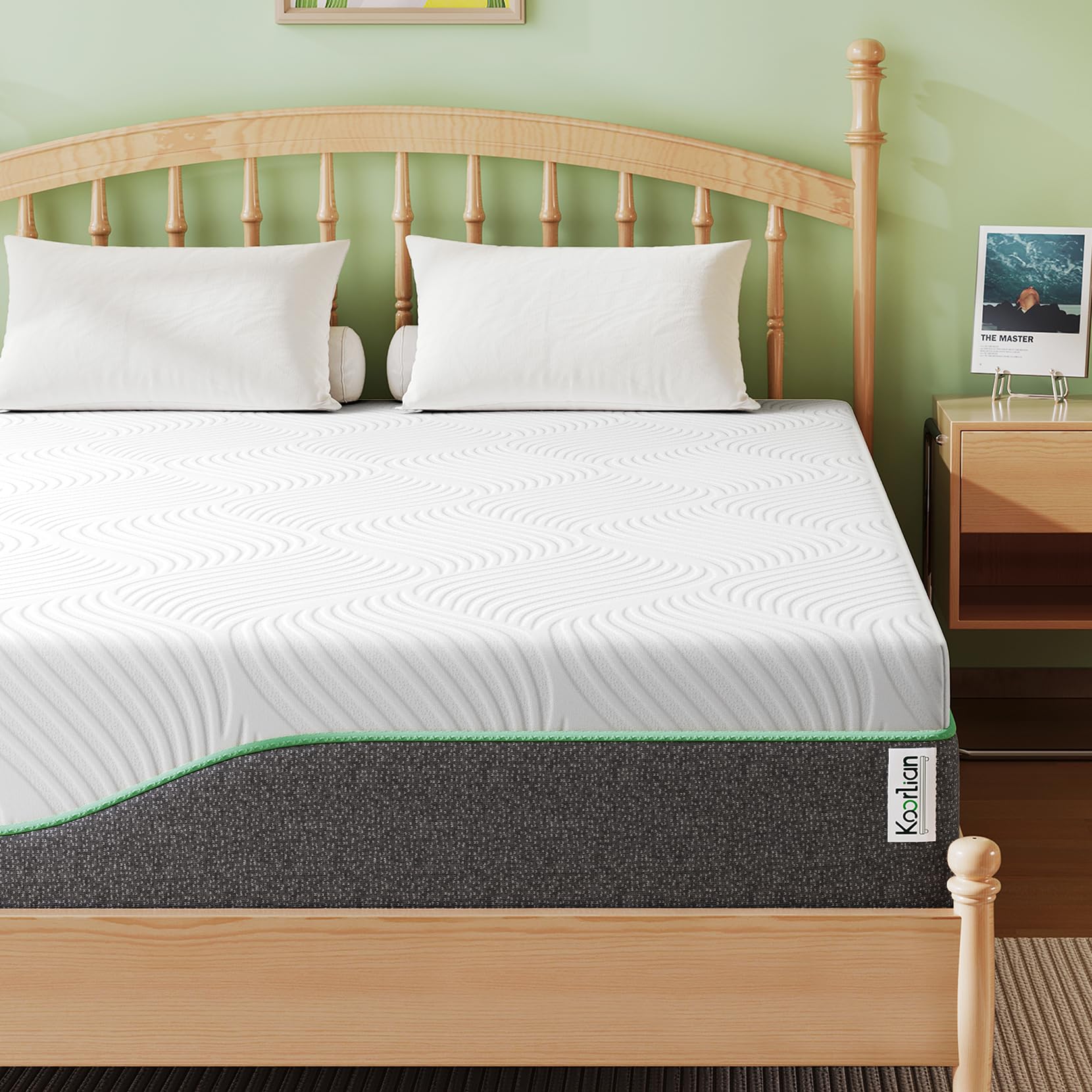 koorlian King Size Mattress, 10 Inch Gel Memory Foam Mattress in a Box with Breathable Knitted Cover, Pressure Relief Supportive King Mattress with Motion Isolation, Green