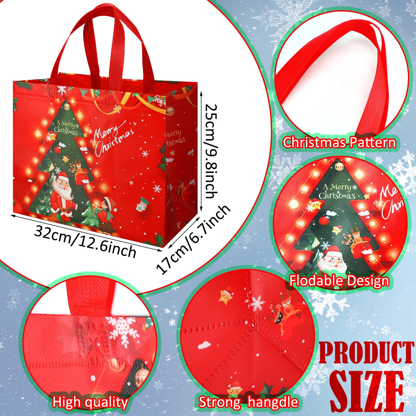 Sadnyy 80 Pcs Large Merry Christmas Gift Bags Bulk 12.6 x 9.84 x 6.69 Inch Christmas Tote Bags Reusable Holiday Treat Bags with Handle Santa Snowman Deer Non Woven Shopping Bag for Xmas Party Supplies